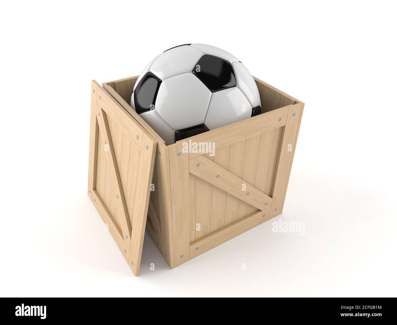 Crate with soccer ball isolated on white background Stock Photo - Alamy