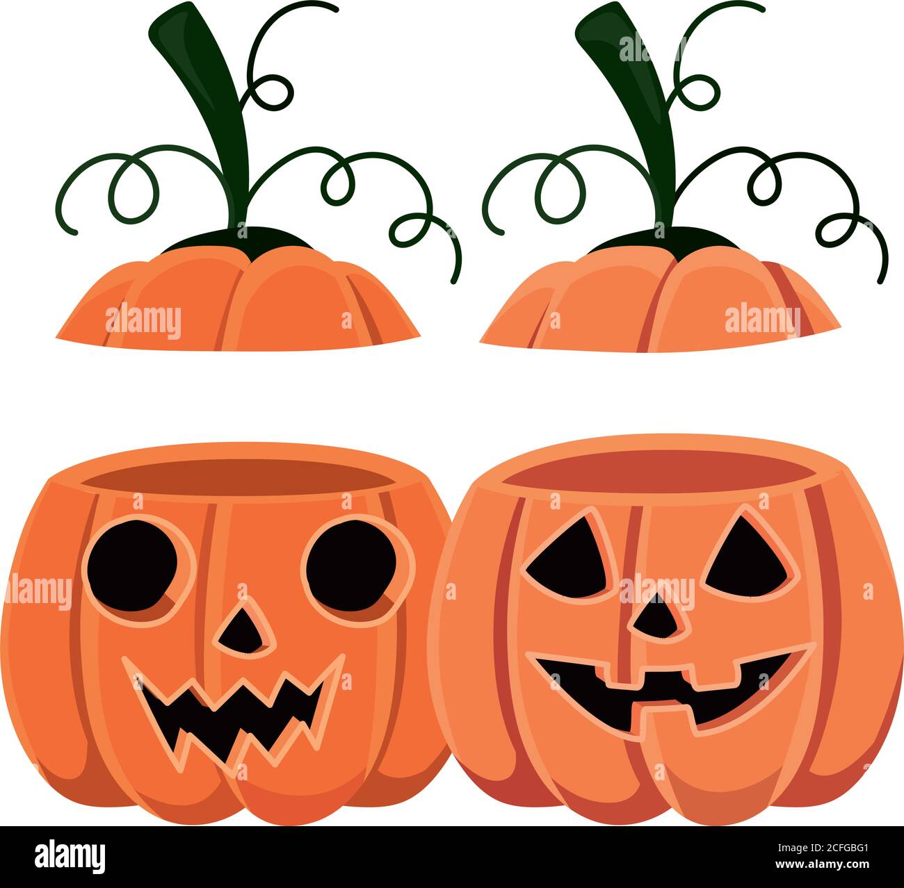 Halloween two pumpkins cartoons with covers vector design Stock Vector ...