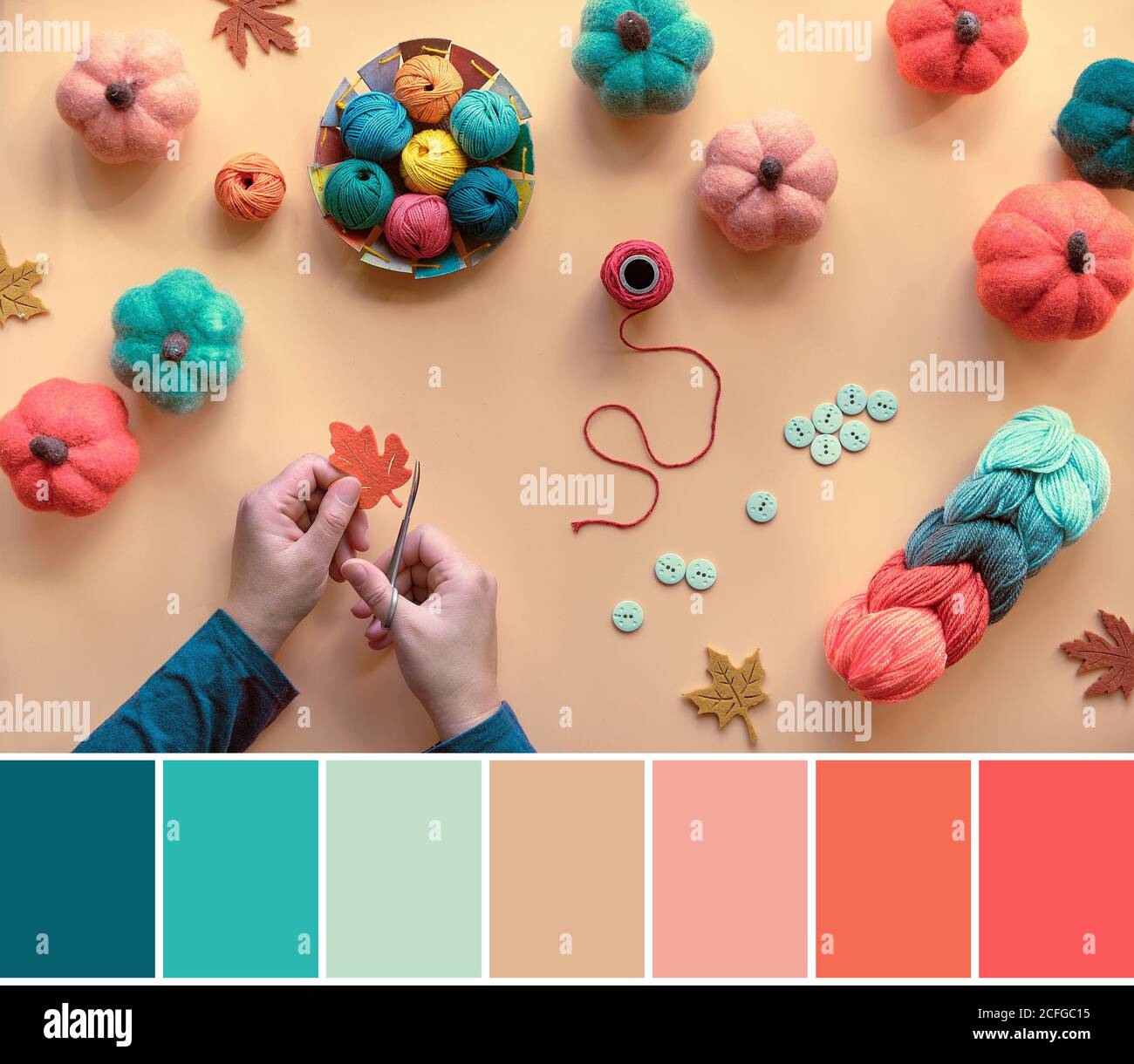 Color matching palette from flat lay of hobby crafting things in Fall ...