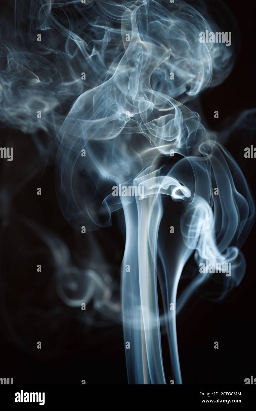 Hot steam rising up and filling in with aroma dark room on black ...