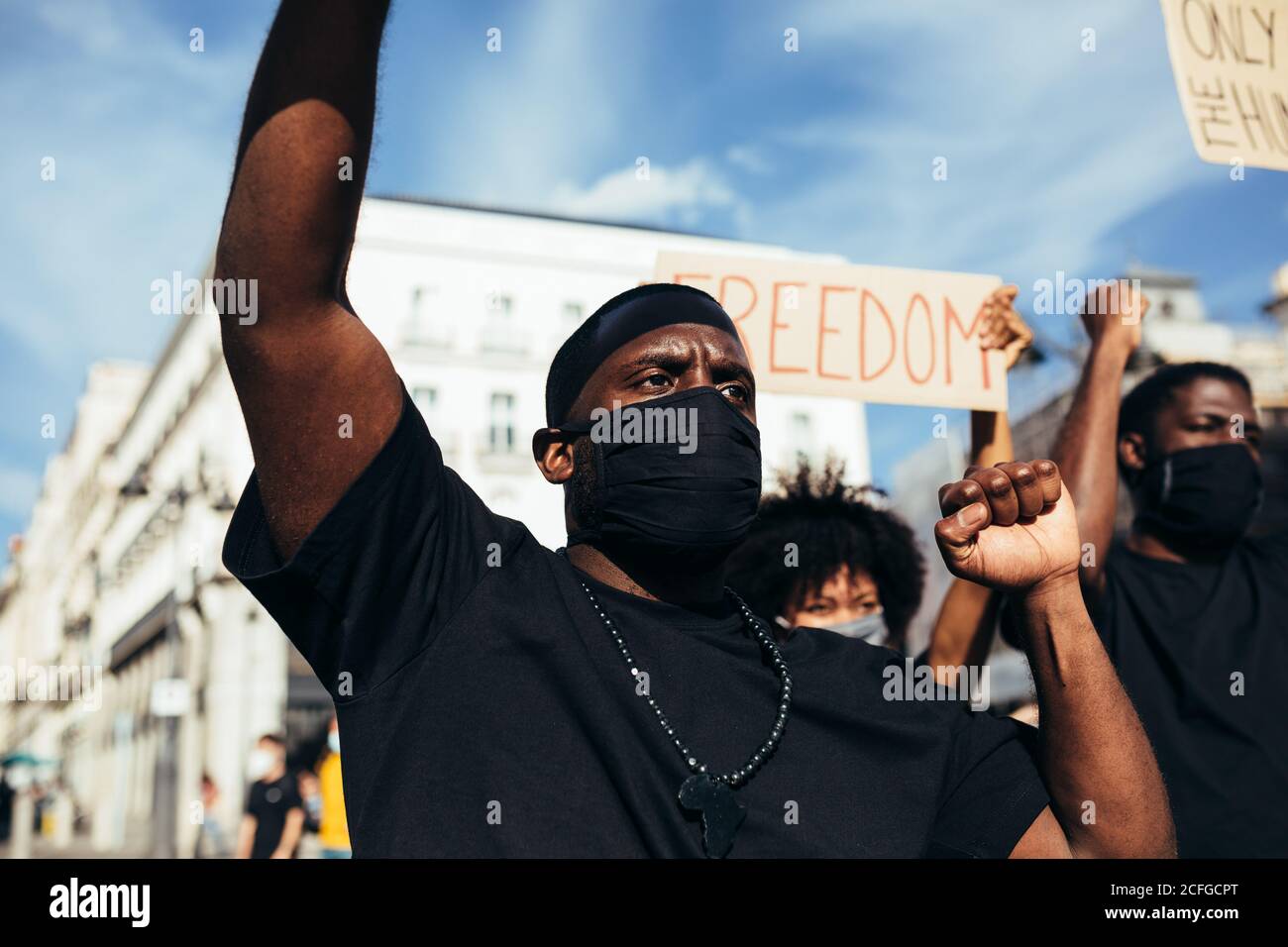 People protesting at a rally for racial equality. Black Lives Matter ...