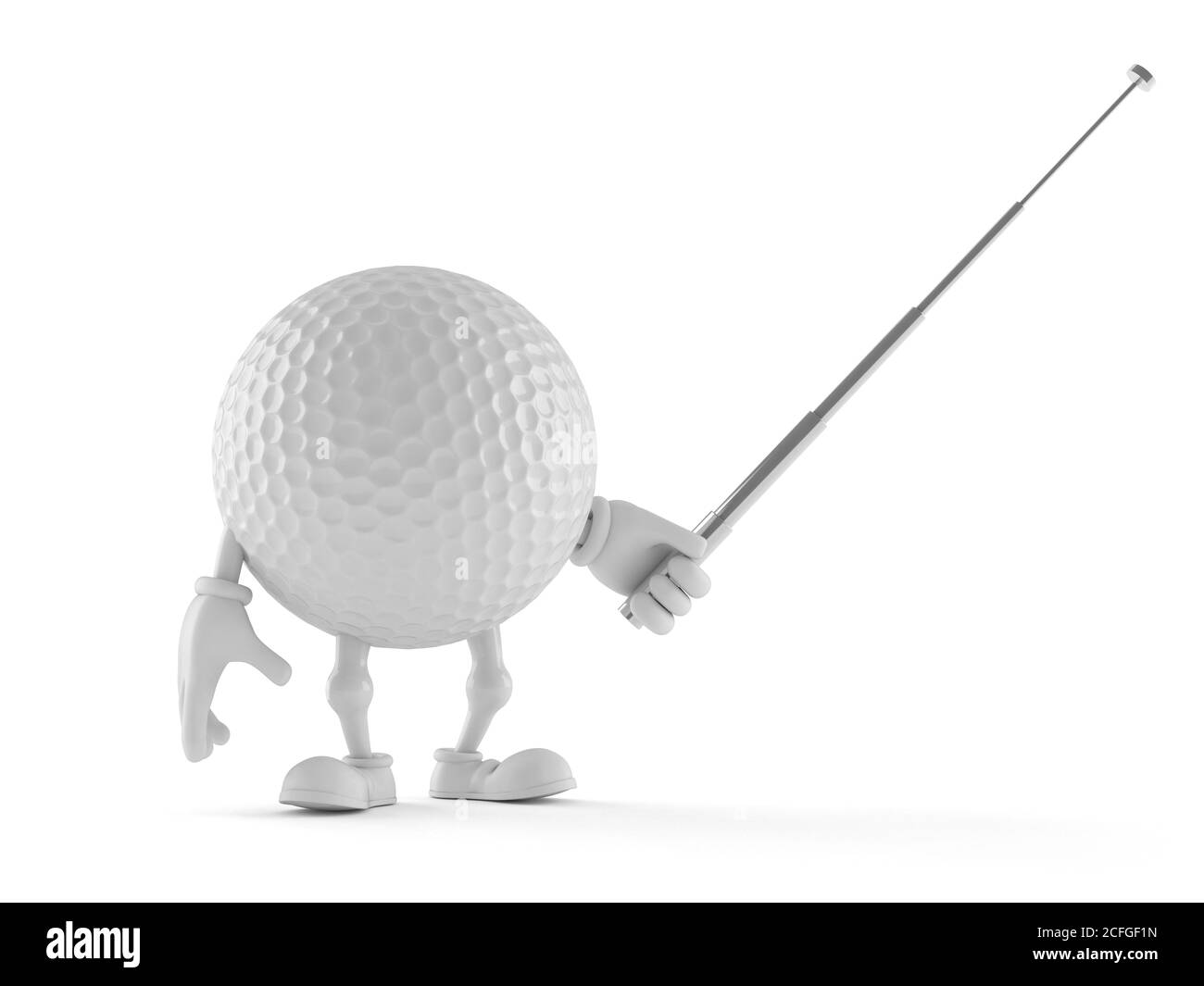 Golf ball character holding pointer stick isolated on white background ...