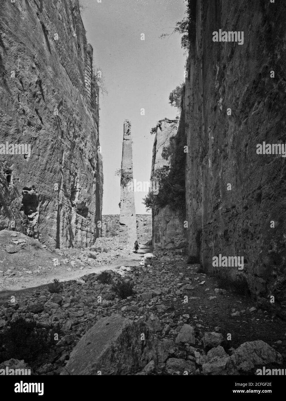 Sahyun Castle. Draw bridge column in moat. Saladin's Bridge. ca. 1934 ...