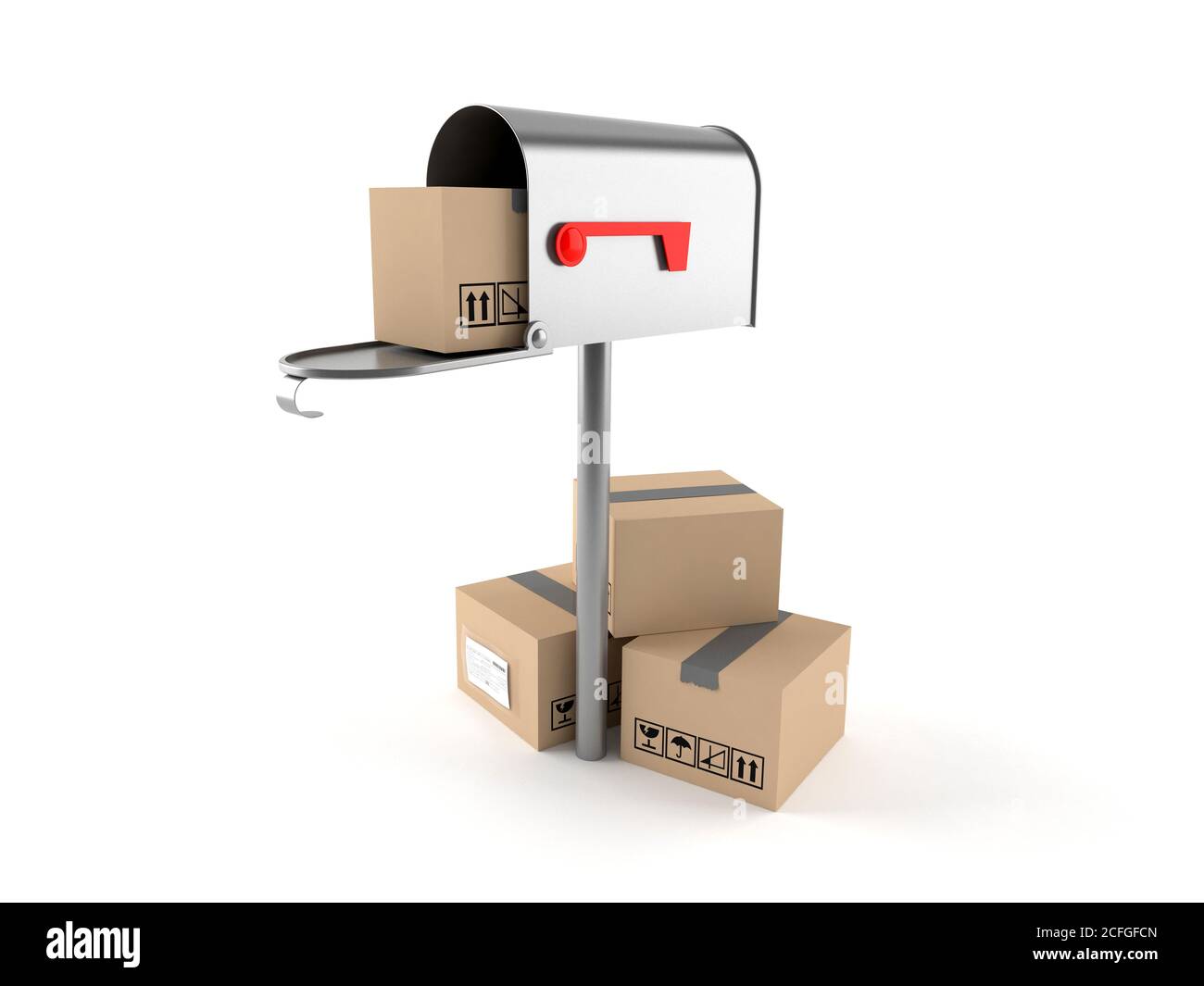 Mailbox with packages isolated on white background Stock Photo - Alamy