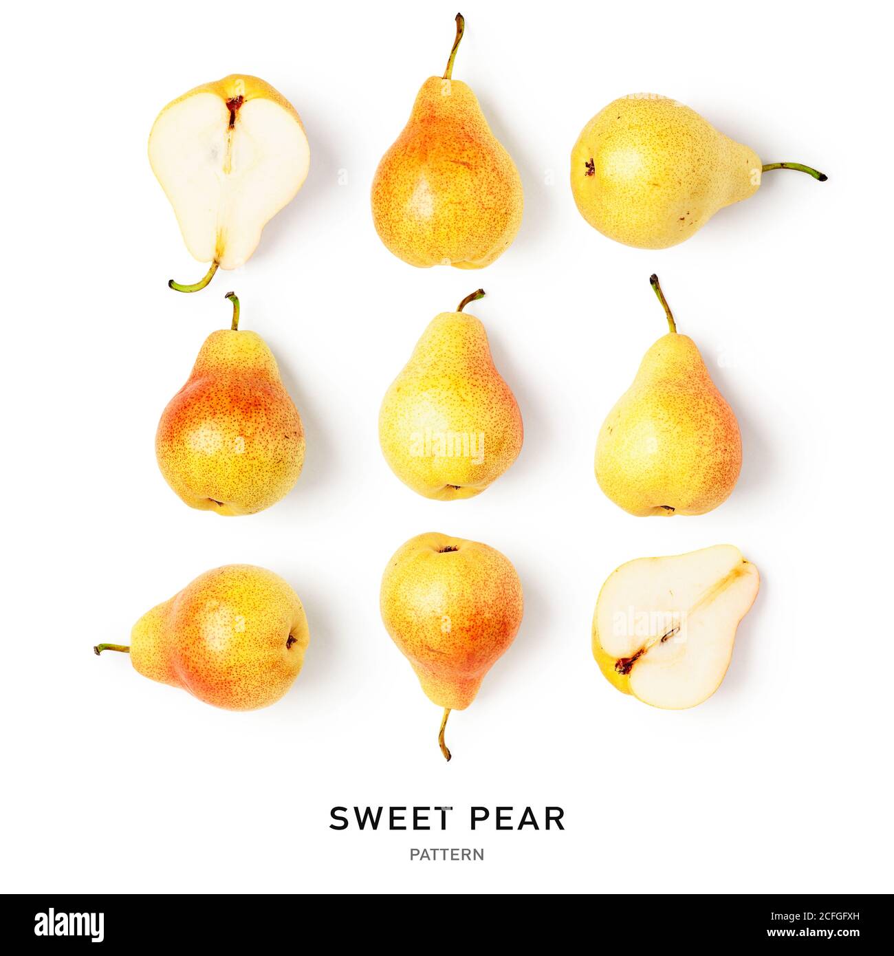 Pear fruits collection and creative pattern isolated on white ...
