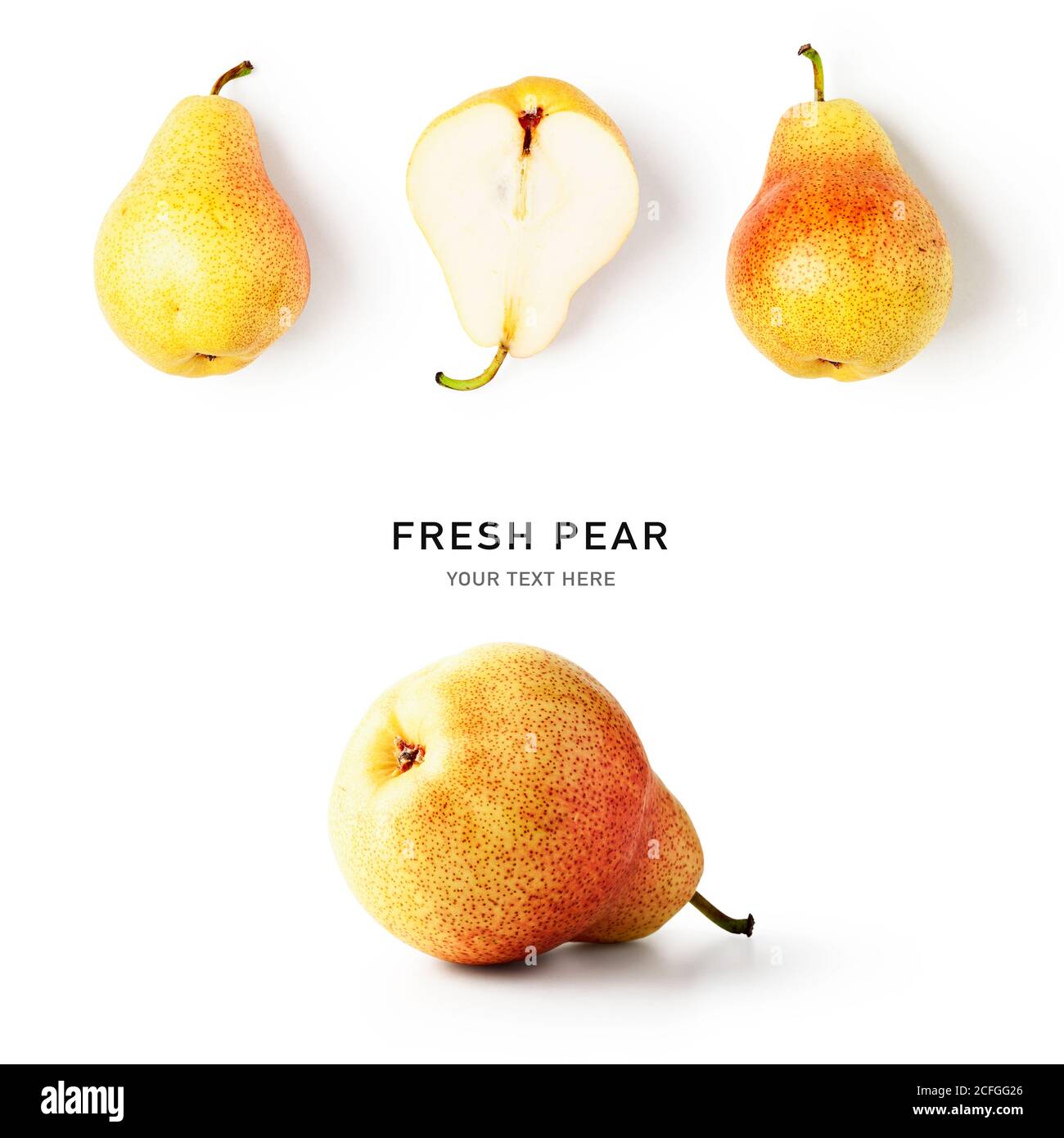 Pear fruit composition and creative layout isolated on white background ...