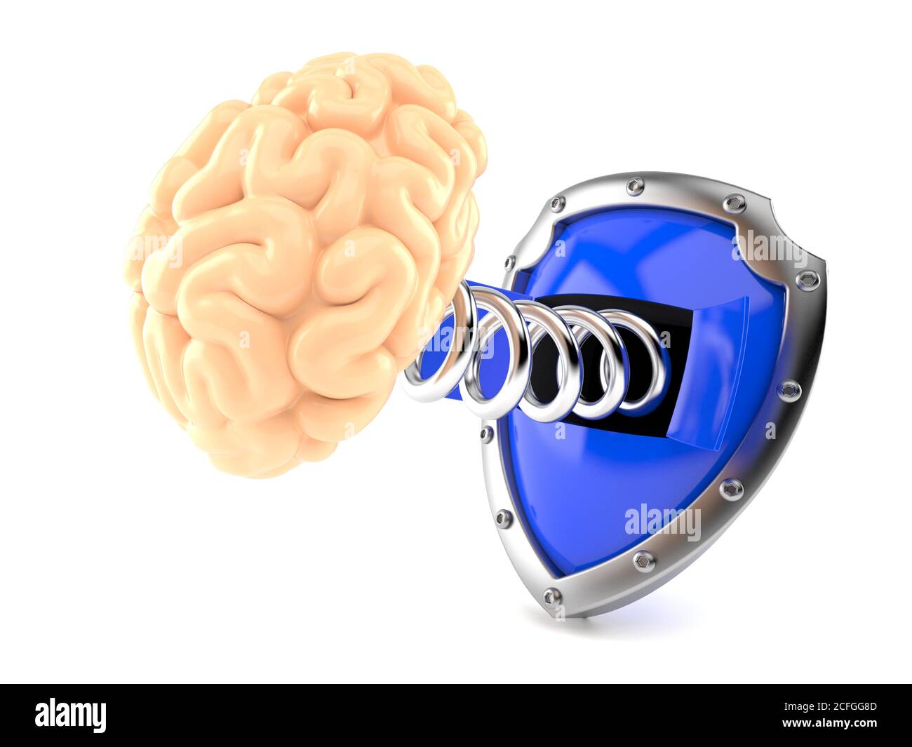 Brain with shield isolated on white background Stock Photo - Alamy