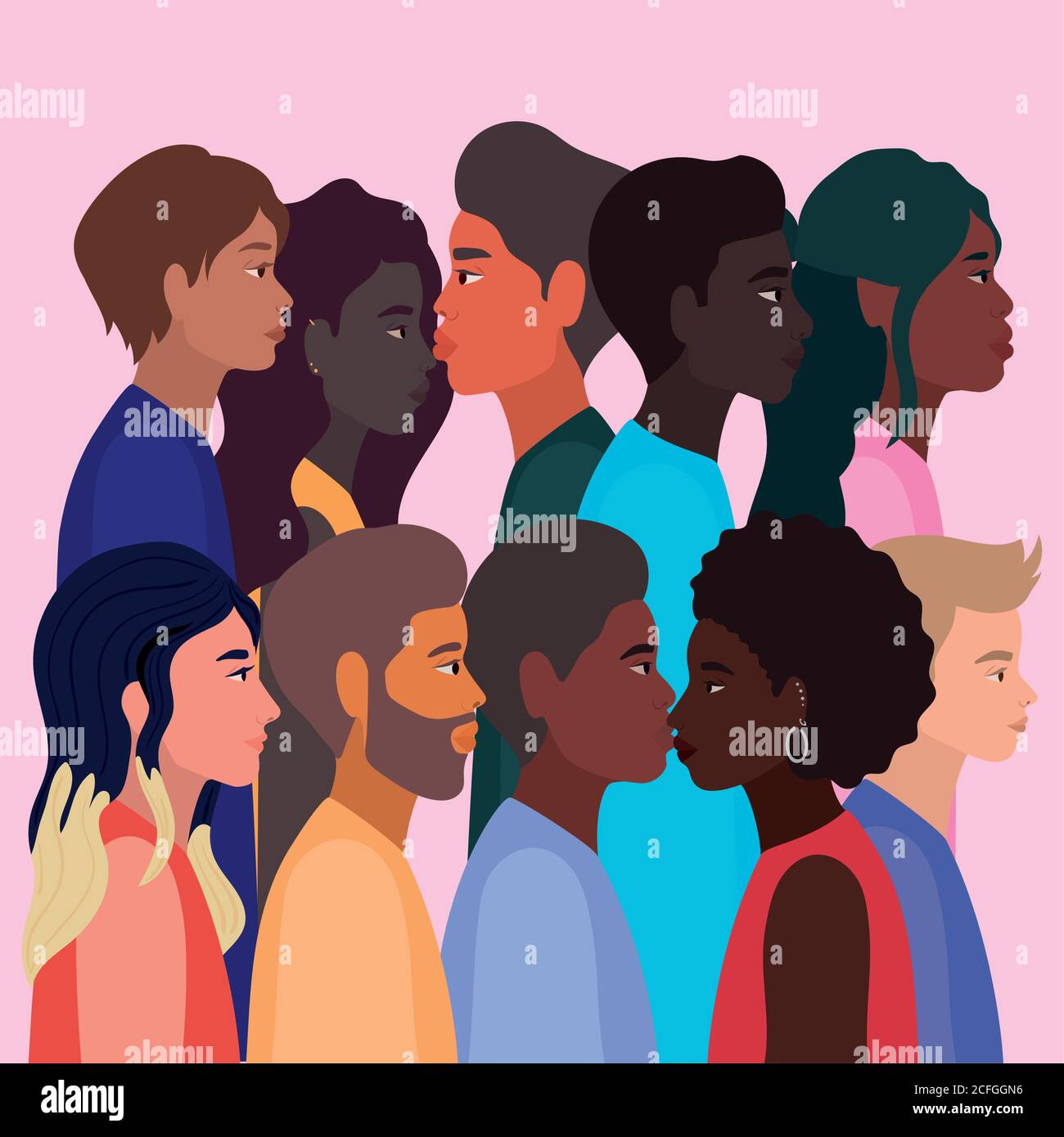 diversity skins of women and men cartoons vector design Stock Vector ...