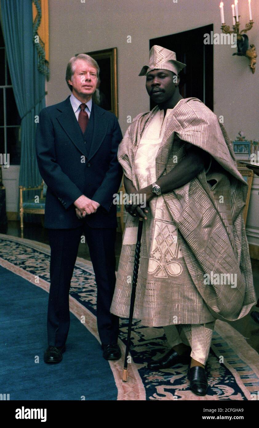 Jimmy Carter with Lt. Gen. Olusegun Obasanjo of Nigeria ca. 11 October ...