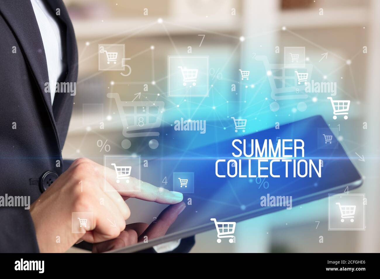 Young person makes a purchase through online shopping application with ...