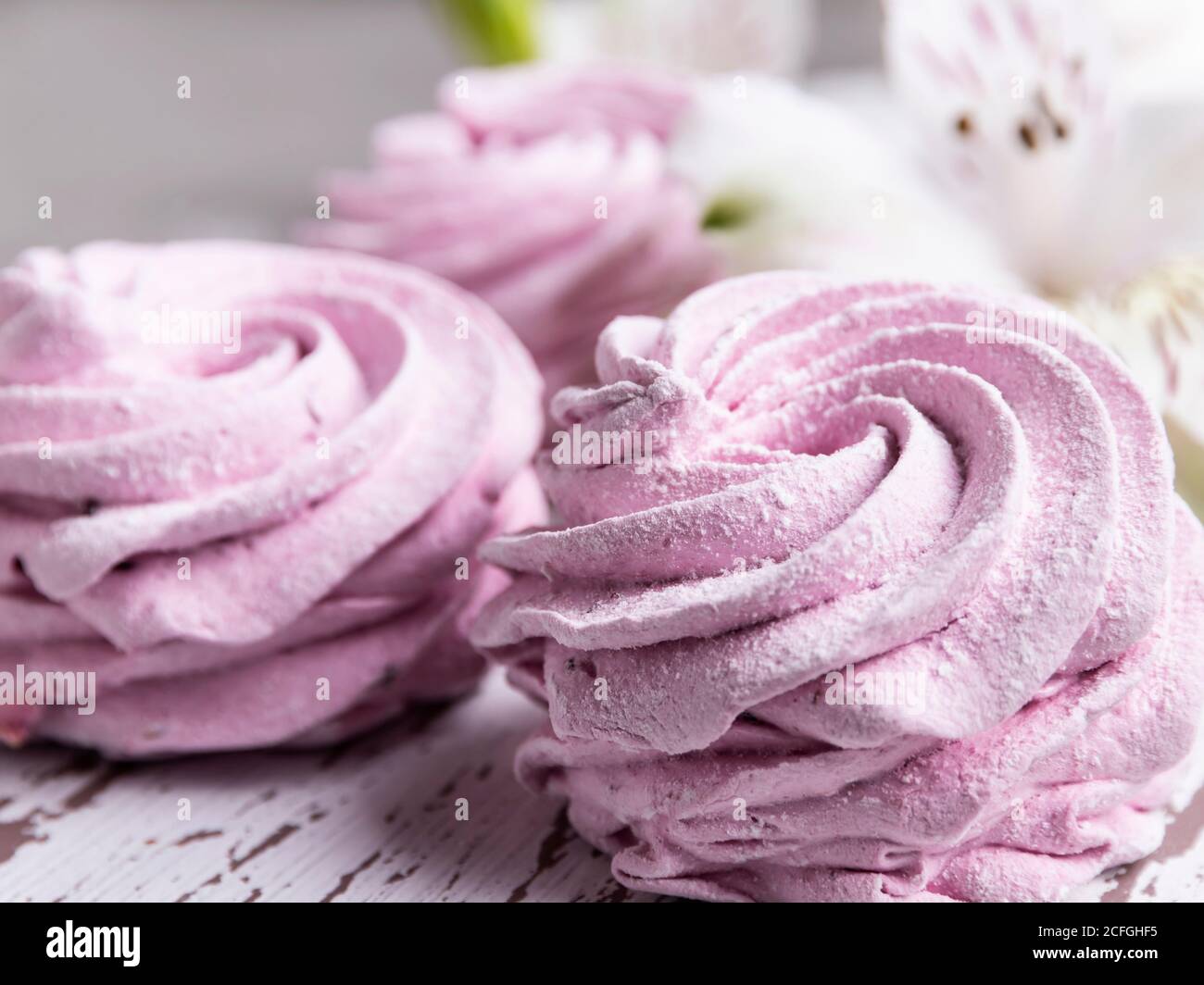 Homemade pink marshmallows. Homemade healthy sweets. close up Stock ...