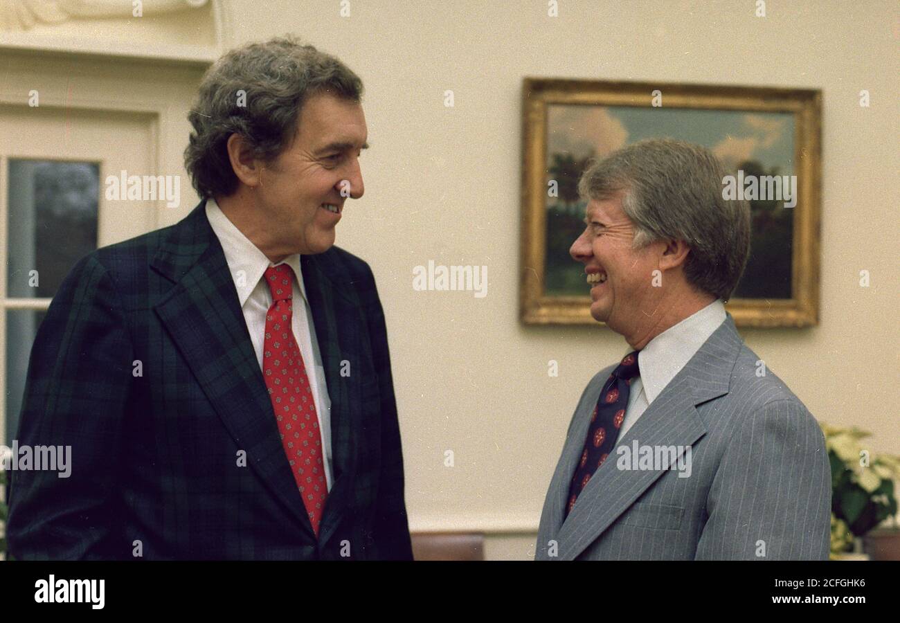 Senator Edmund Muskie with Jimmy Carter ca. 19 December 1977 Stock ...