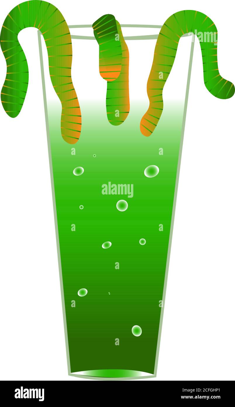 Halloween treat. Drink, cocktail with worms Scary characters. Halloween ...