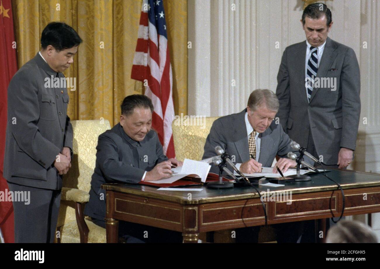 Deng Xiaoping and Jimmy Carter during the Sino-American signing ...