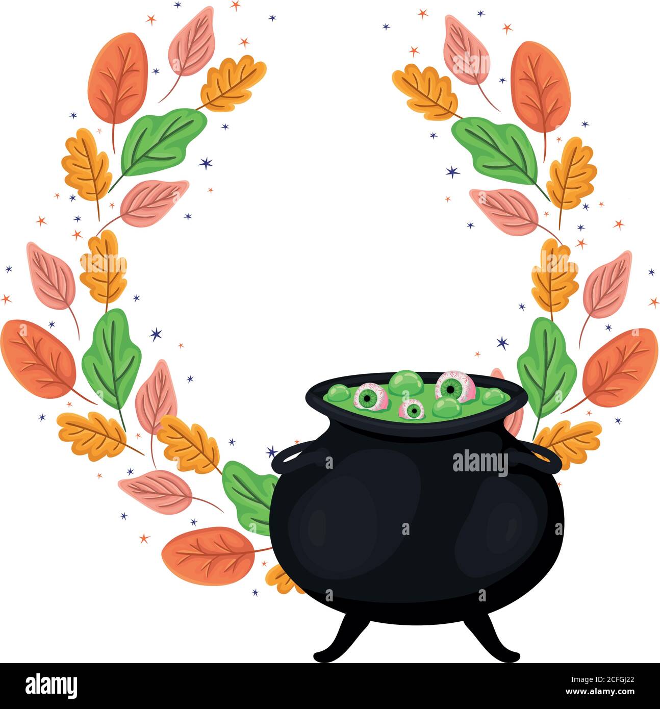 Halloween witch bowl with leaves vector design Stock Vector Image & Art ...
