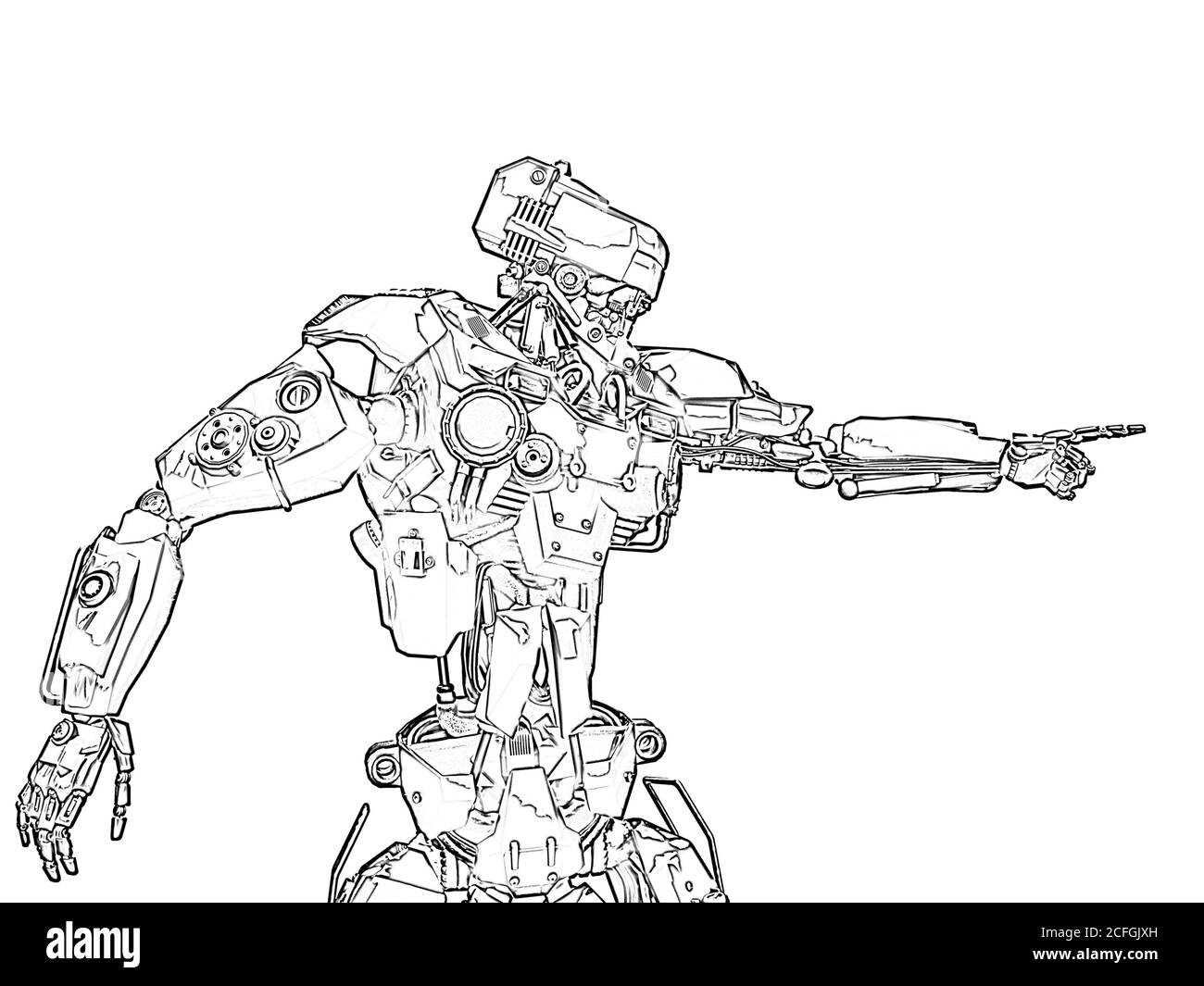 mechanical soldier pointing the direction, 3d illustration Stock Photo ...