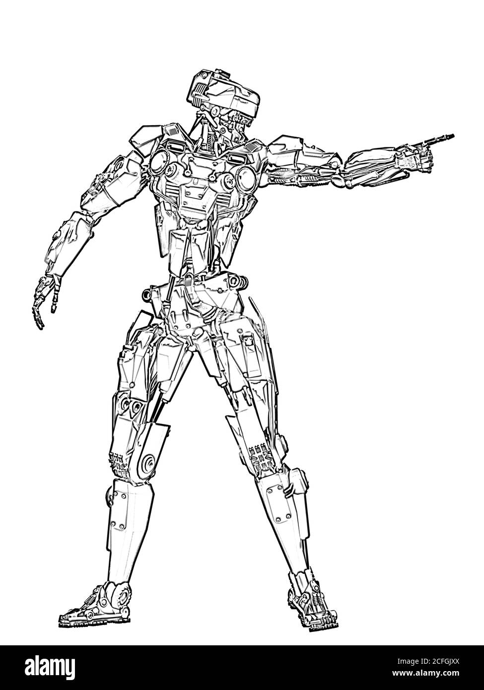 mechanical soldier pointing the direction full action, 3d illustration ...