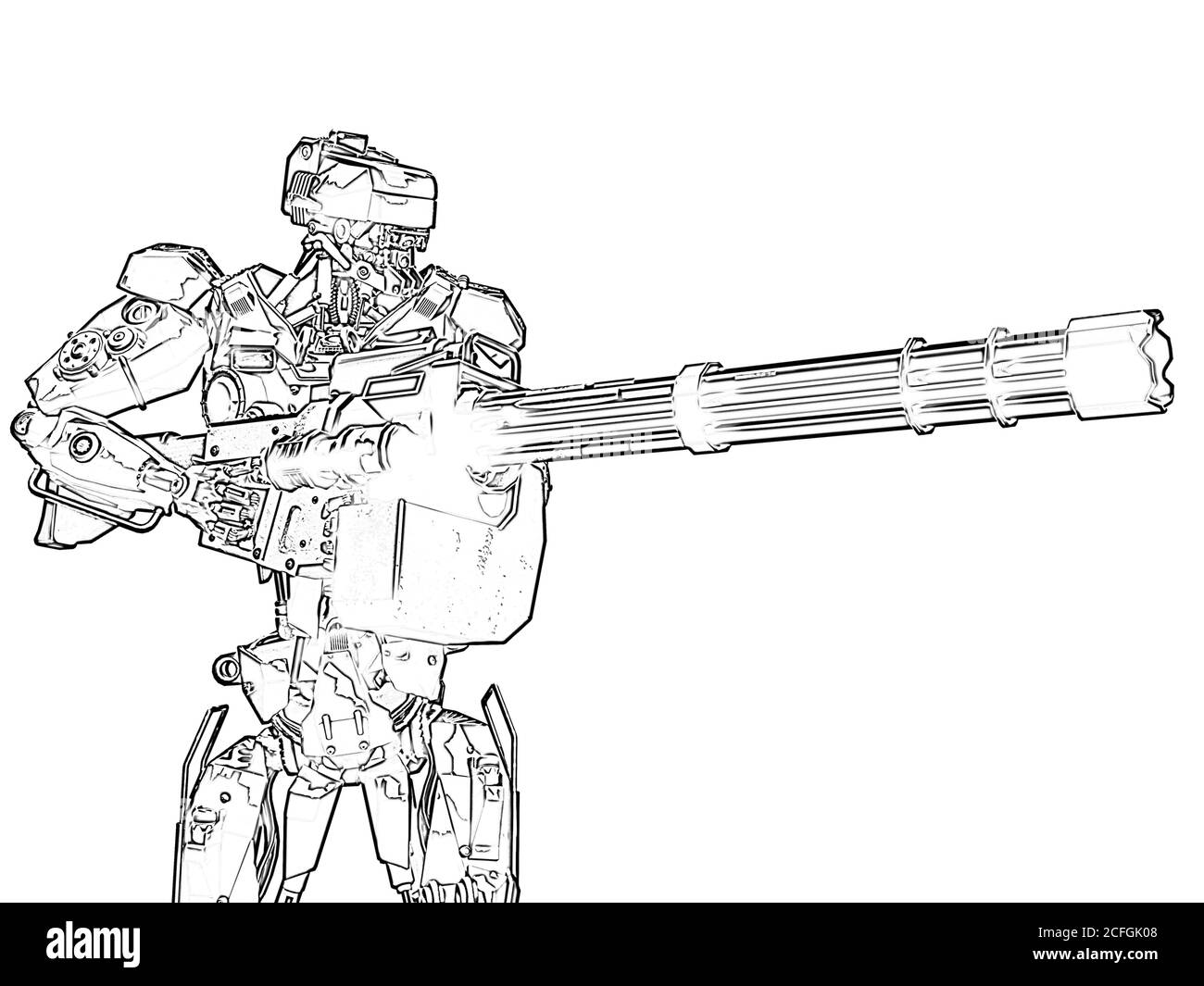 mechanical soldier holding a machine gun, 3d illustration Stock Photo ...