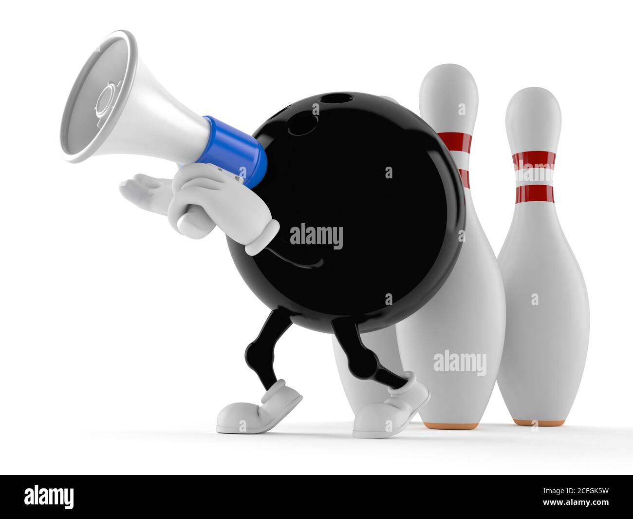 Bowling character speaking through a megaphone isolated on white ...