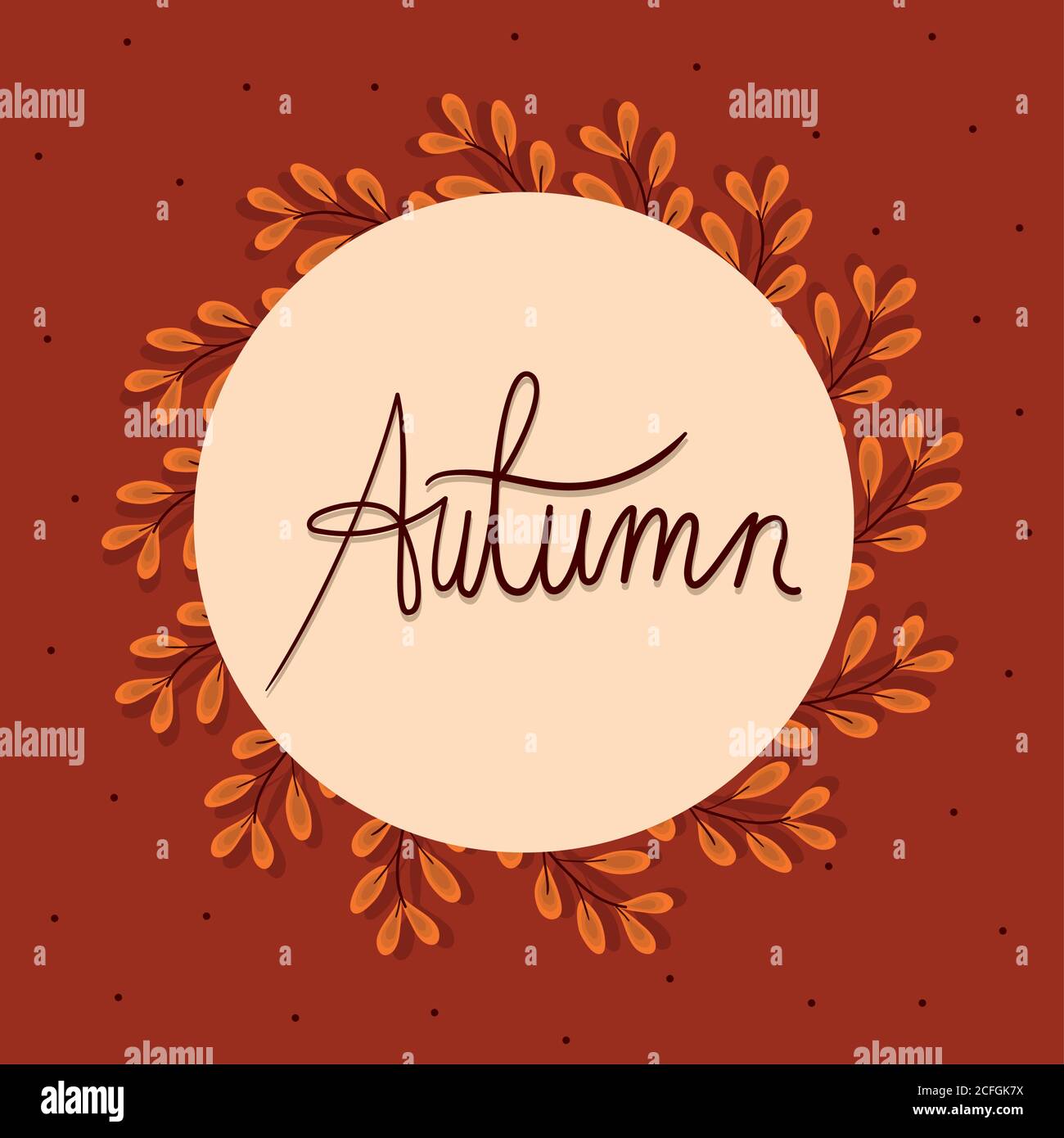 autumn leaves around circle on brown background vector design Stock ...