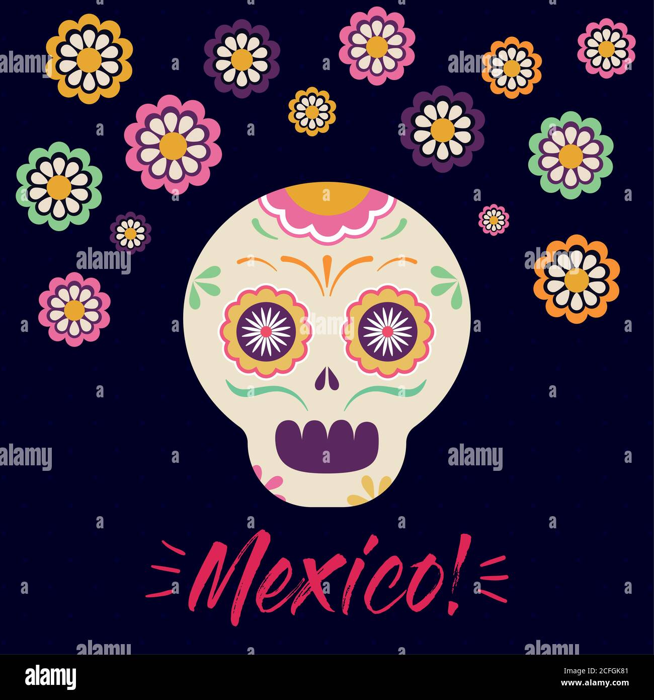 mexican skull head with flowers vector design Stock Vector Image & Art ...