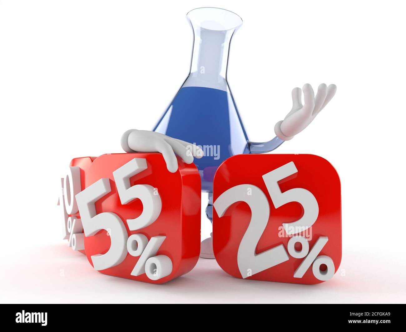 Chemistry flask character with percent symbols isolated on white ...
