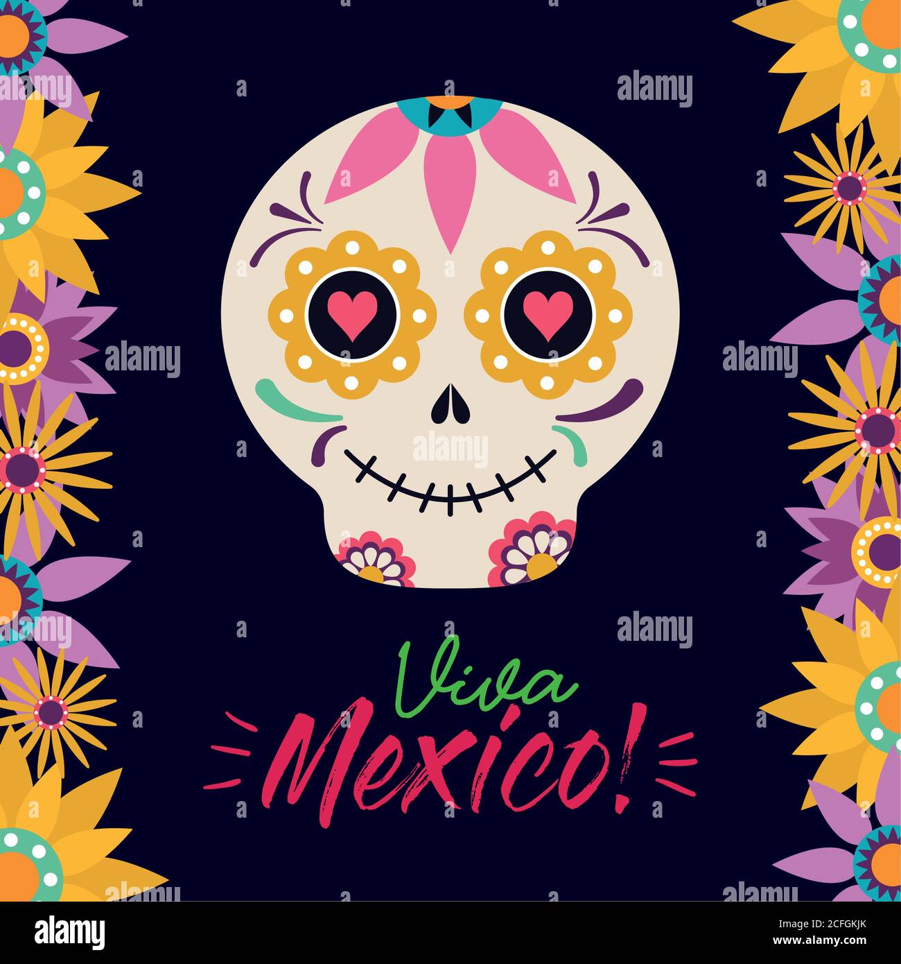 mexican skull head with flowers vector design Stock Vector Image & Art ...