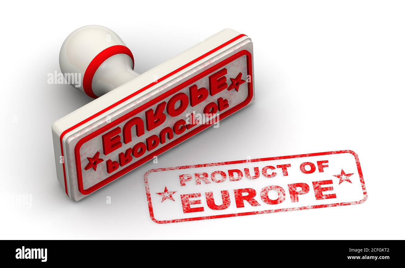 Product of Europe. The stamp and an imprint. White stamp and red ...