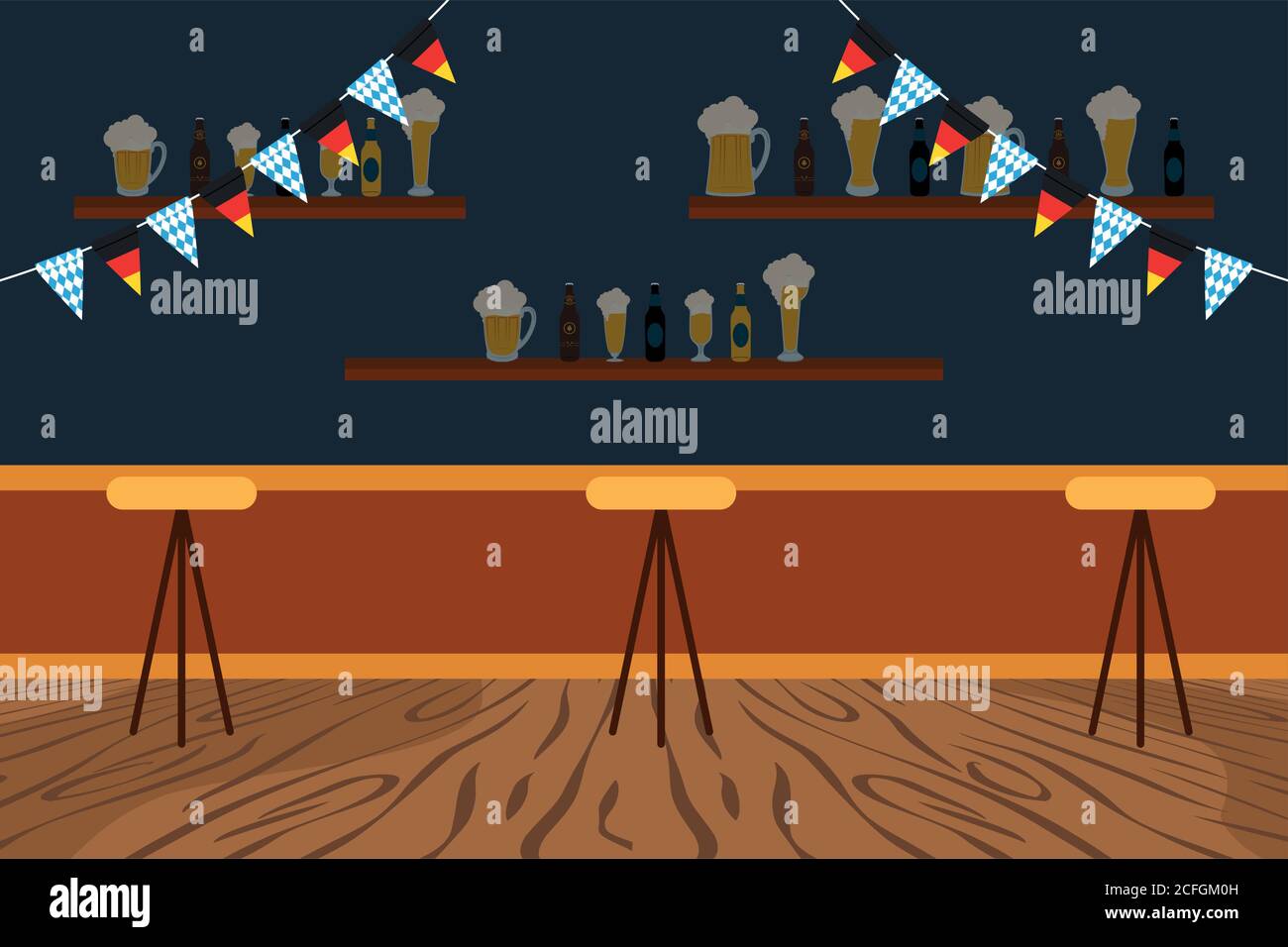 oktoberfest party celebration in bar scene vector illustration design ...
