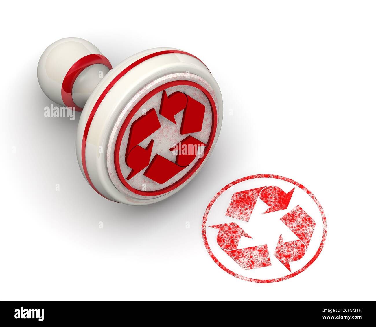 Recycling. The stamp and an imprint. White stamp and red imprint symbol ...
