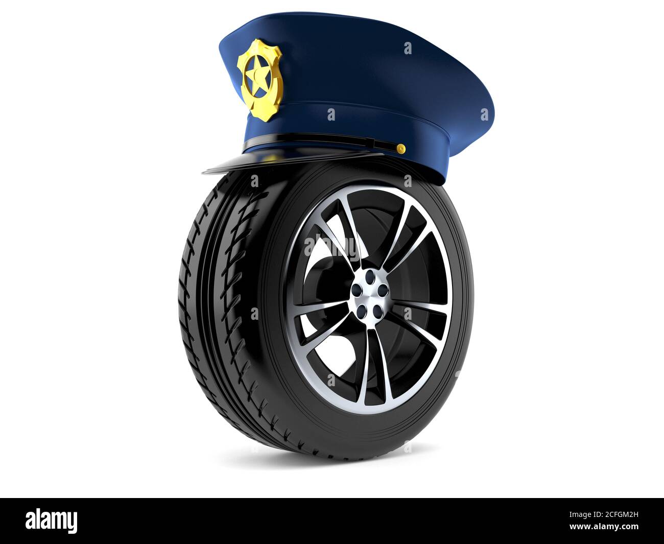 Police hat with car wheel isolated on white background Stock Photo - Alamy