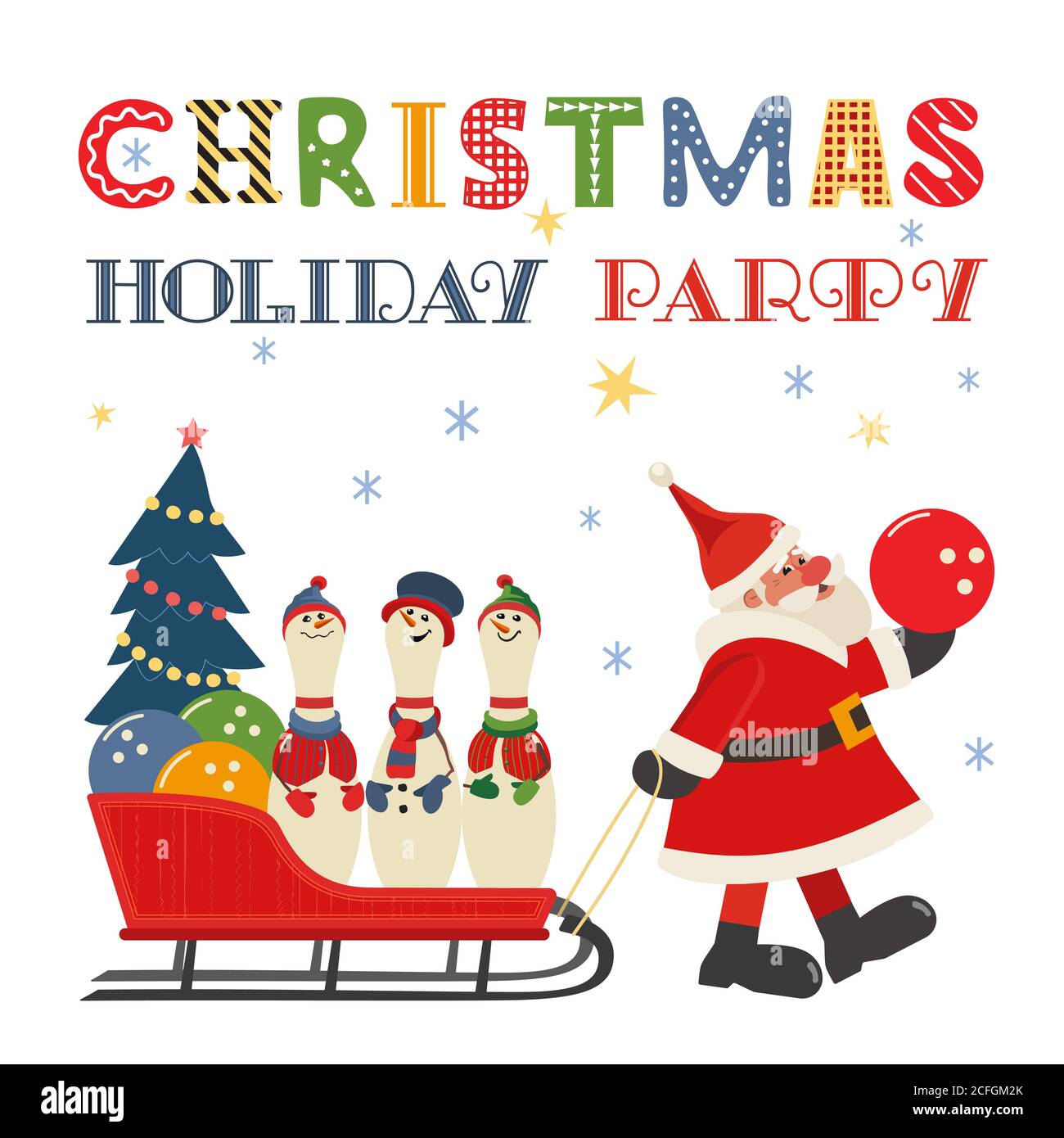 Santa Claus, bowling pins in sleigh comic poster Stock Vector Image ...