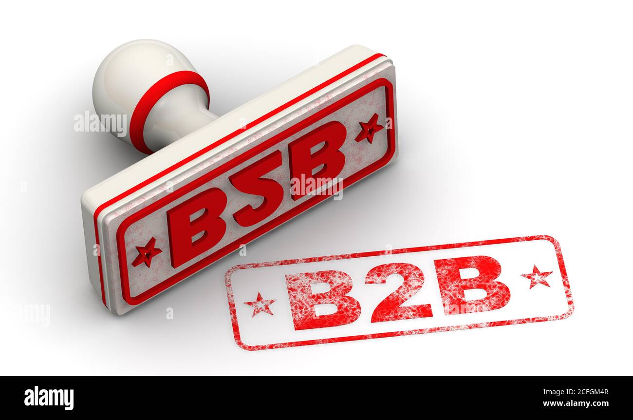 B2B. The stamp and an imprint. White rubber stamp and red imprint B2B ...