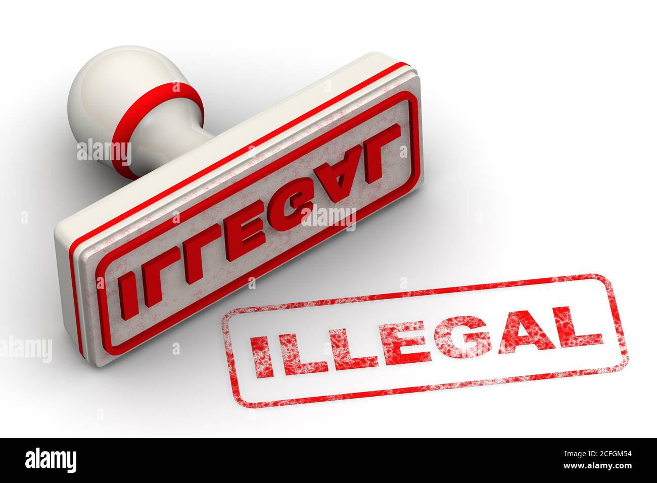 Illegal. The stamp and an imprint. White rubber stamp and red imprint ...