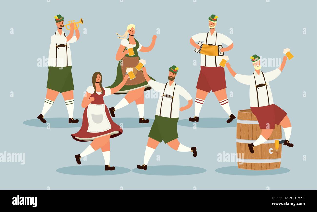 german people wearing tyrolean suit drinking beers and playing ...