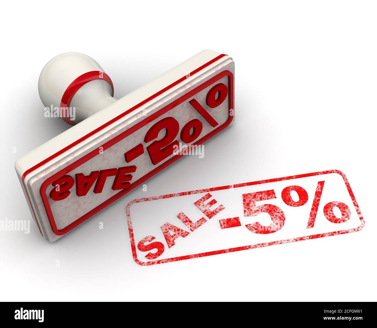 Five percentage discount. The stamp and an imprint. White stamp and red ...