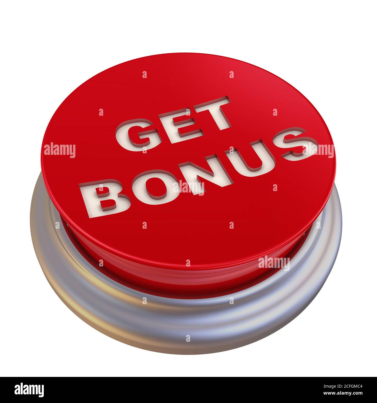 Get bonus. Red button labeled. Round red button with the words GET ...