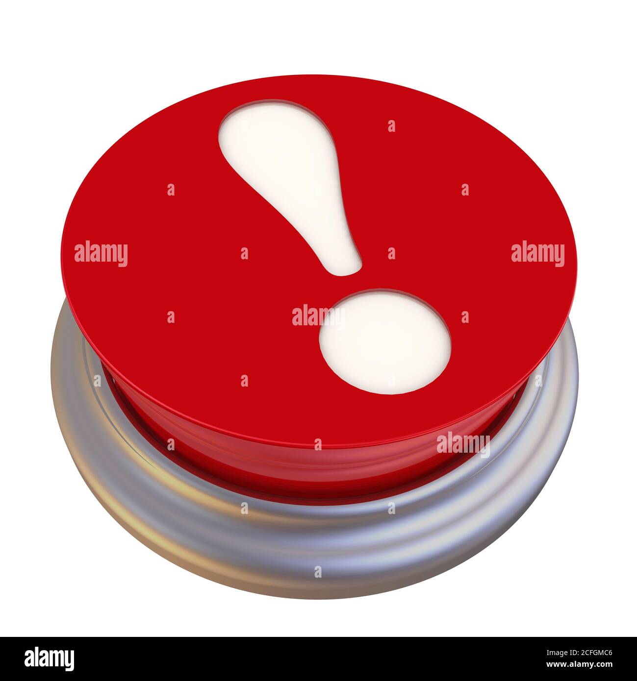 Button with exclamation mark. Exclamation mark on Red button labeled on ...