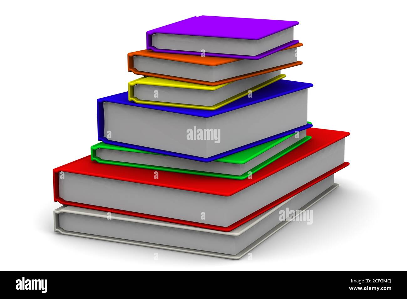 Books are stacked. Colorful books are stacked on a white surface. 3D ...