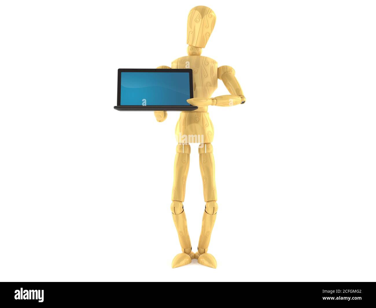 Wooden dummy with laptop isolated on white background Stock Photo - Alamy