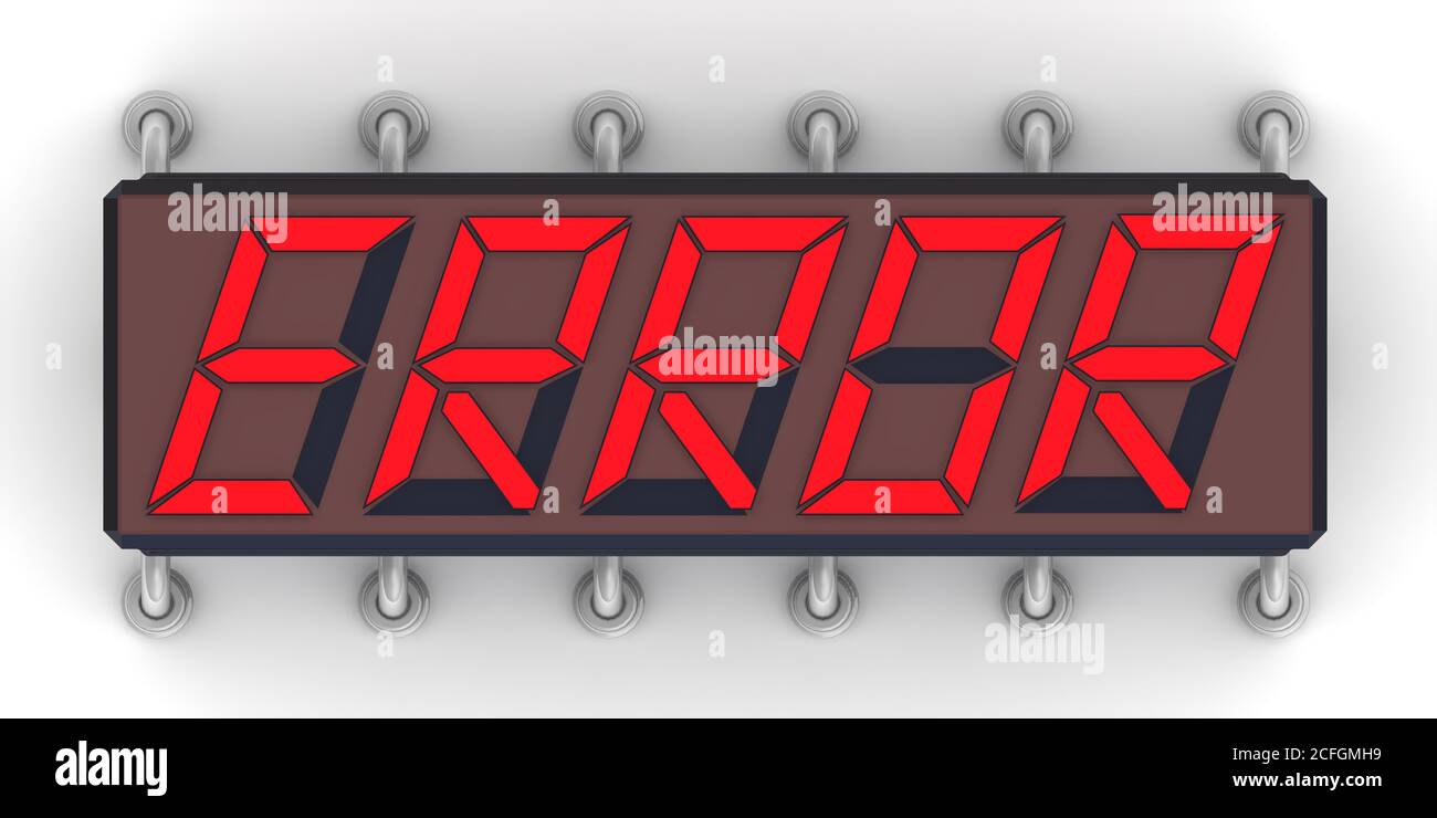 Error. Red error message on the electronic display. Isolated on a white ...