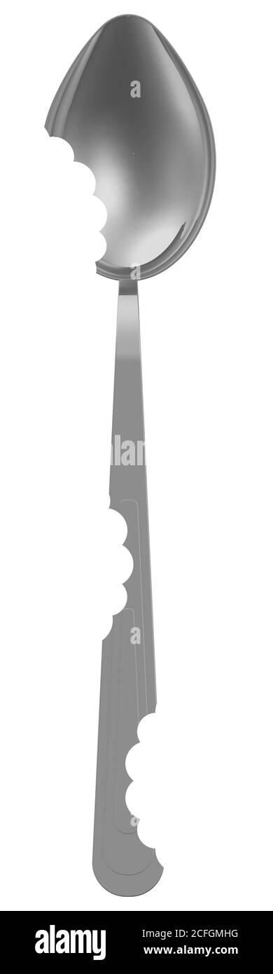 Spoon with bite marks. Empty one tablespoon with bite marks. Isolated ...