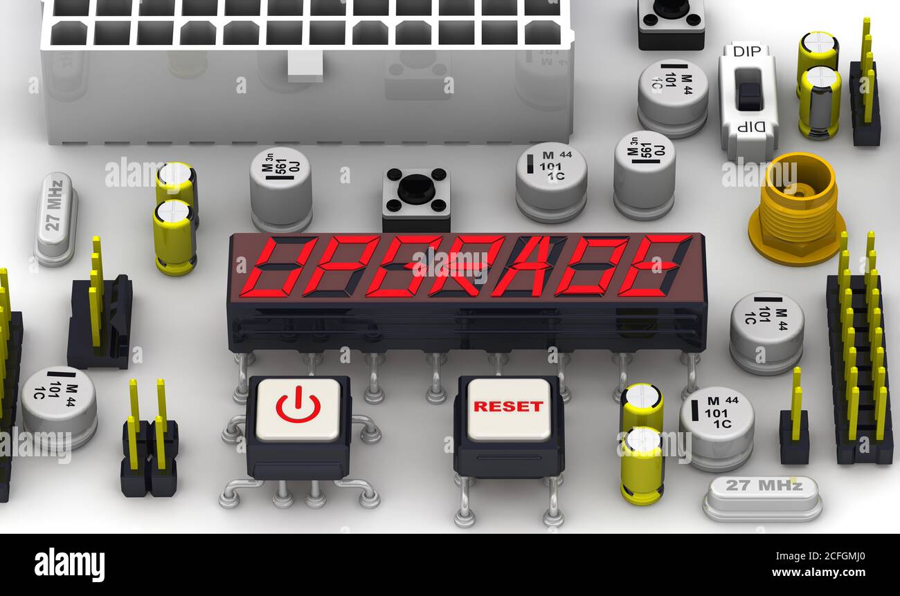 UPGRADE. Red UPGRADE message on the electronic display of circuit board ...