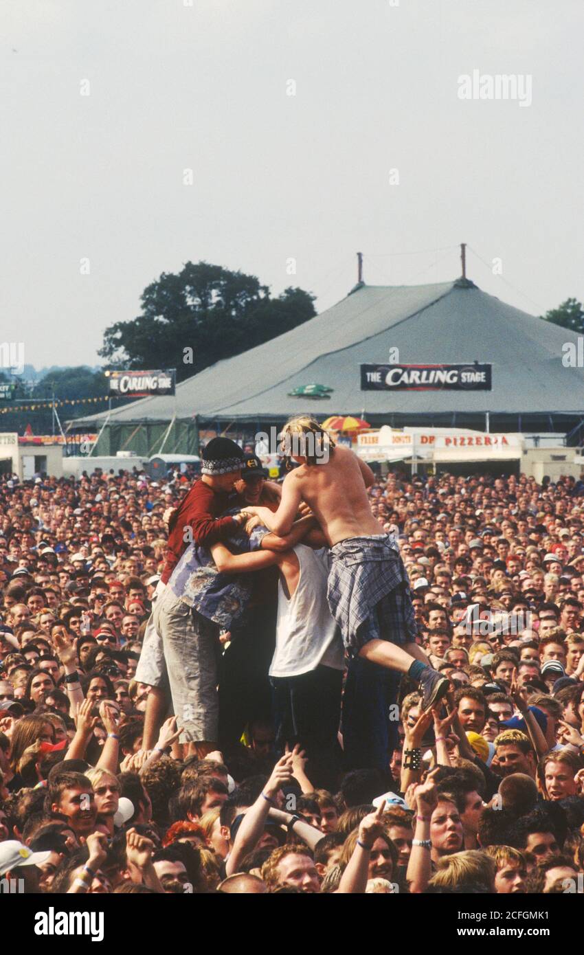 Human pyramid Reading Festival 2002, Reading , Berkshire, England ...