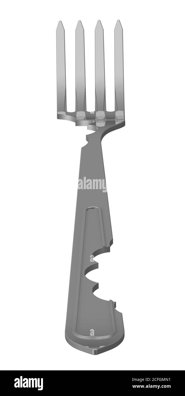 Fork with bite marks. One gray fork with bite marks. Isolated. 3D ...
