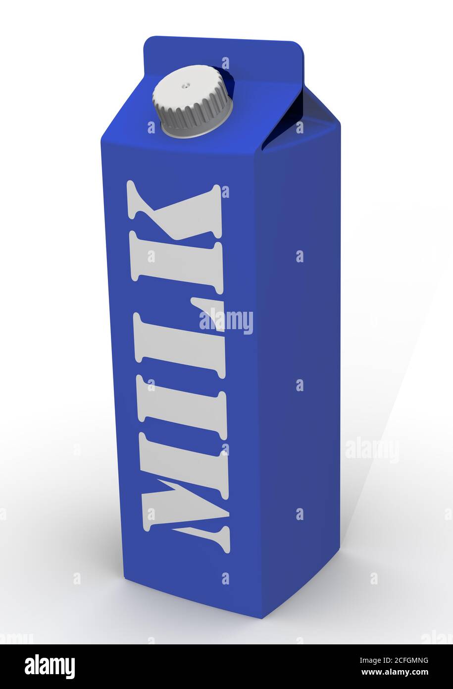 Milk packaging. One blue milk packaging labeled with the word MILK ...