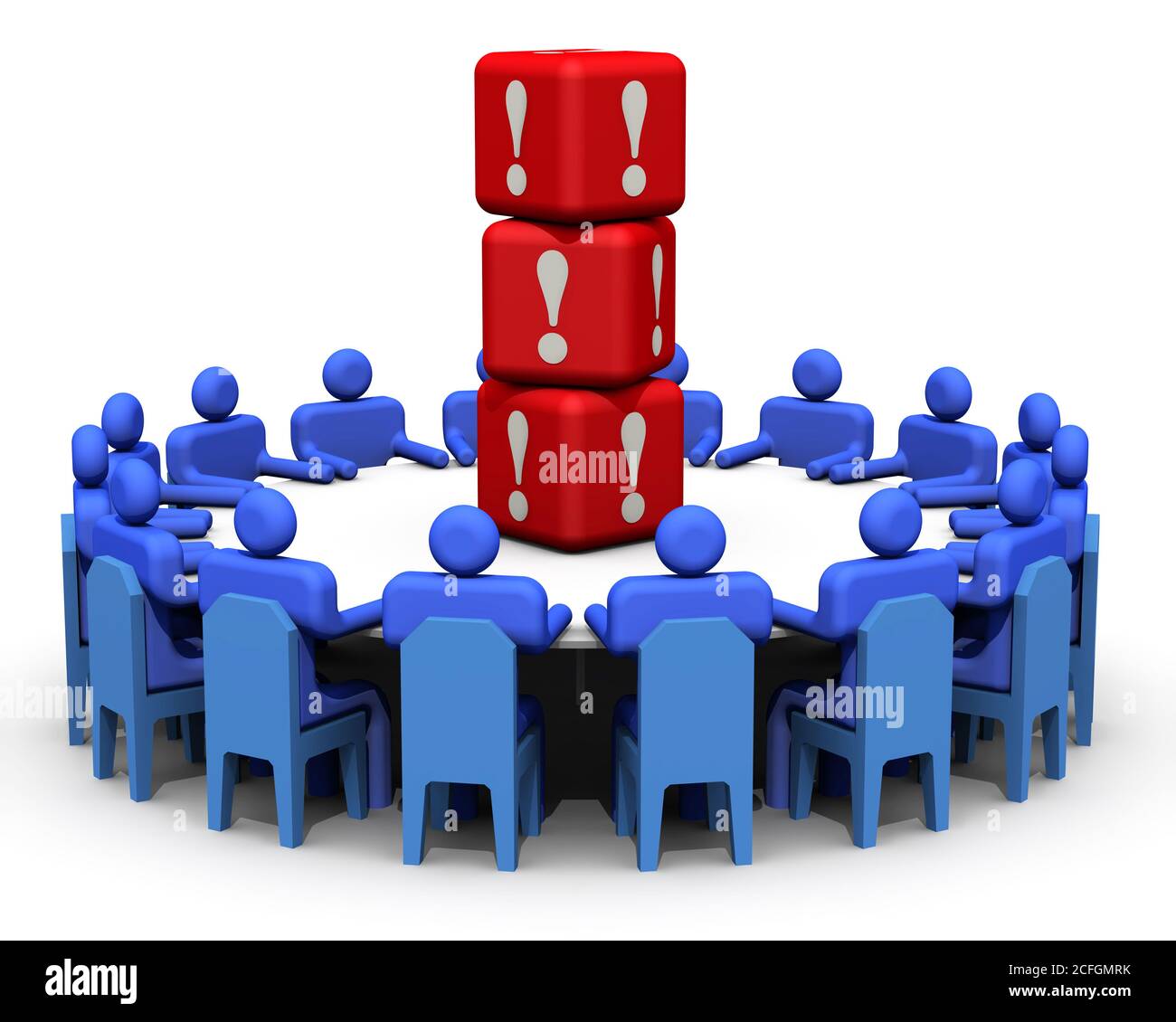 Problem solving concept. Symbolic people sitting at a round conference ...