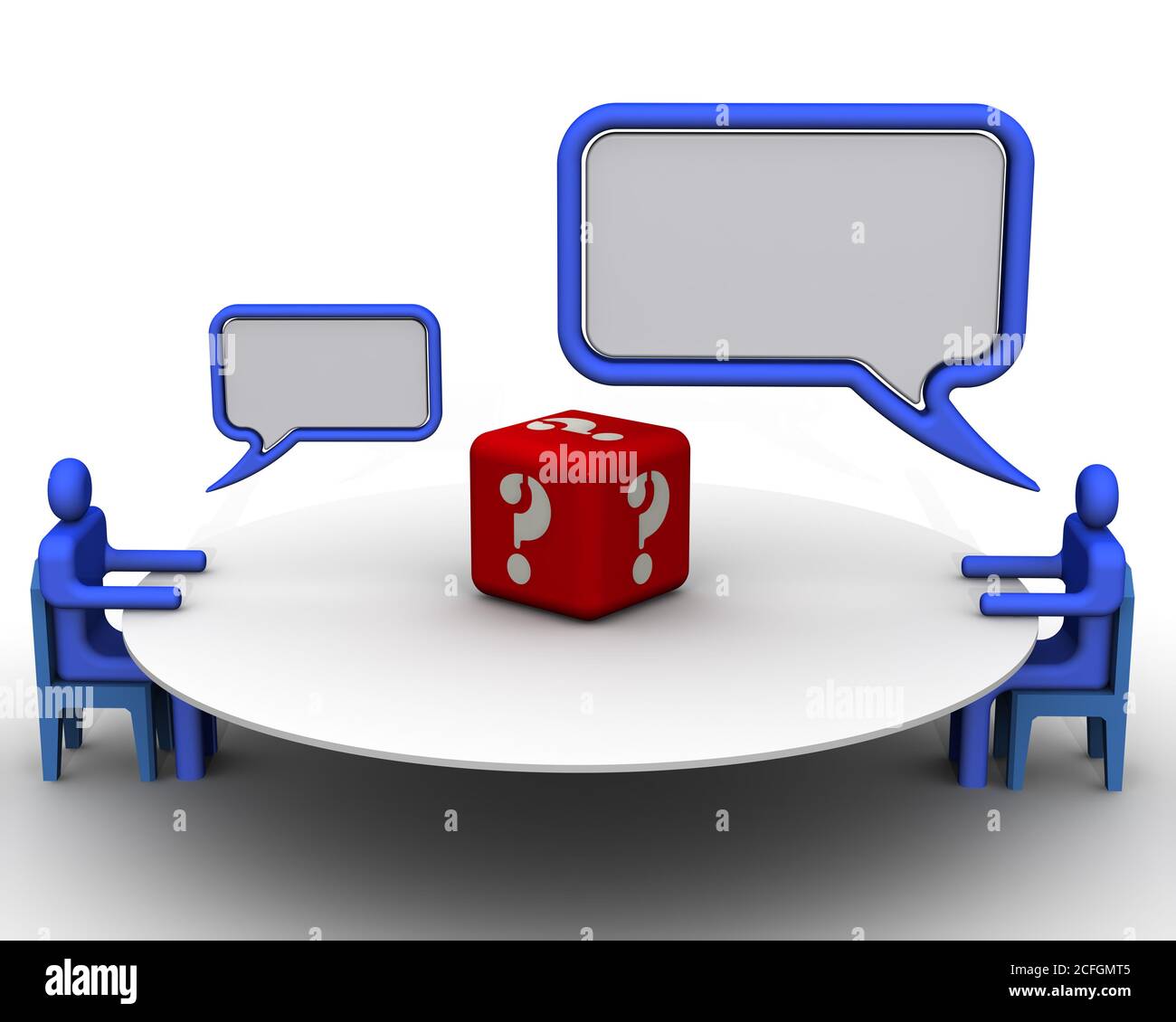 Negotiation. Symbolic people with the clouds dialogue sitting in front ...