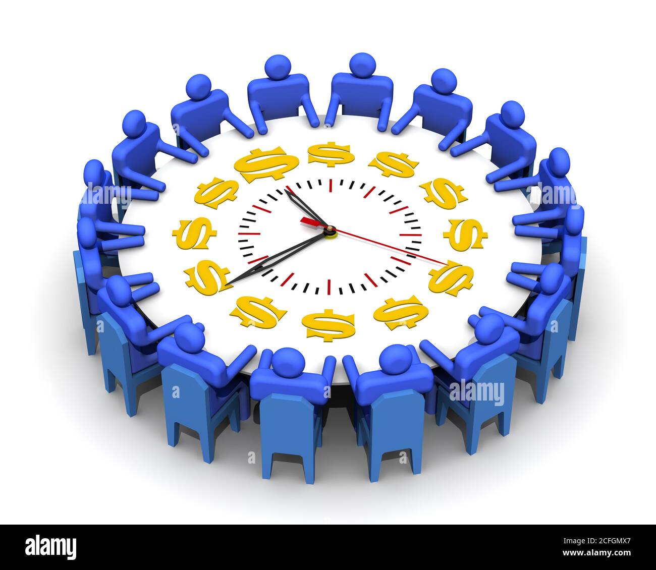 Symbolic people sitting at a round table for meetings in the form of ...
