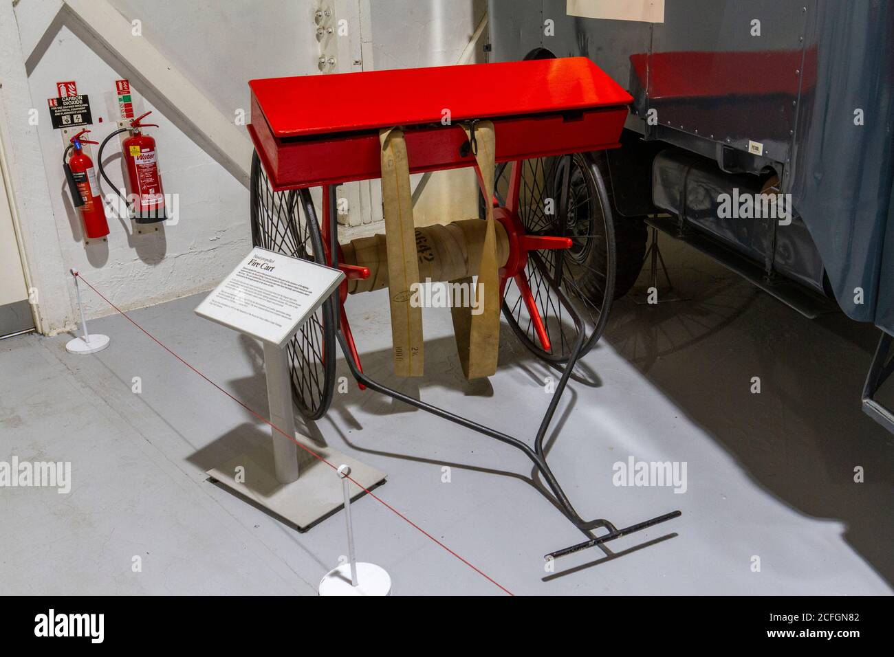 A Merryweathers of London WWI hand-propelled fire cart on display in ...